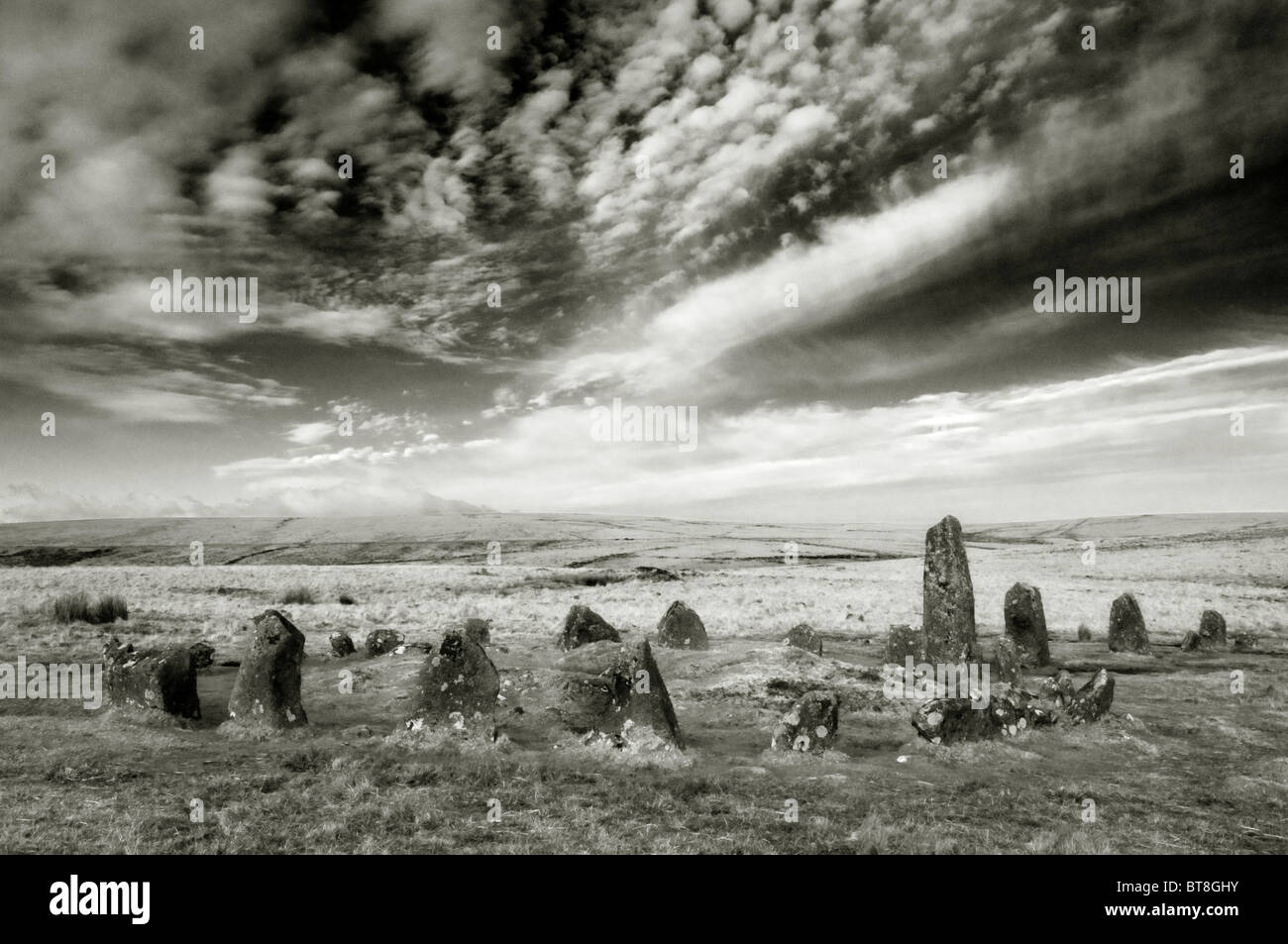 Ancient stone circle on Dartmoor, Devon UK Stock Photo - Alamy