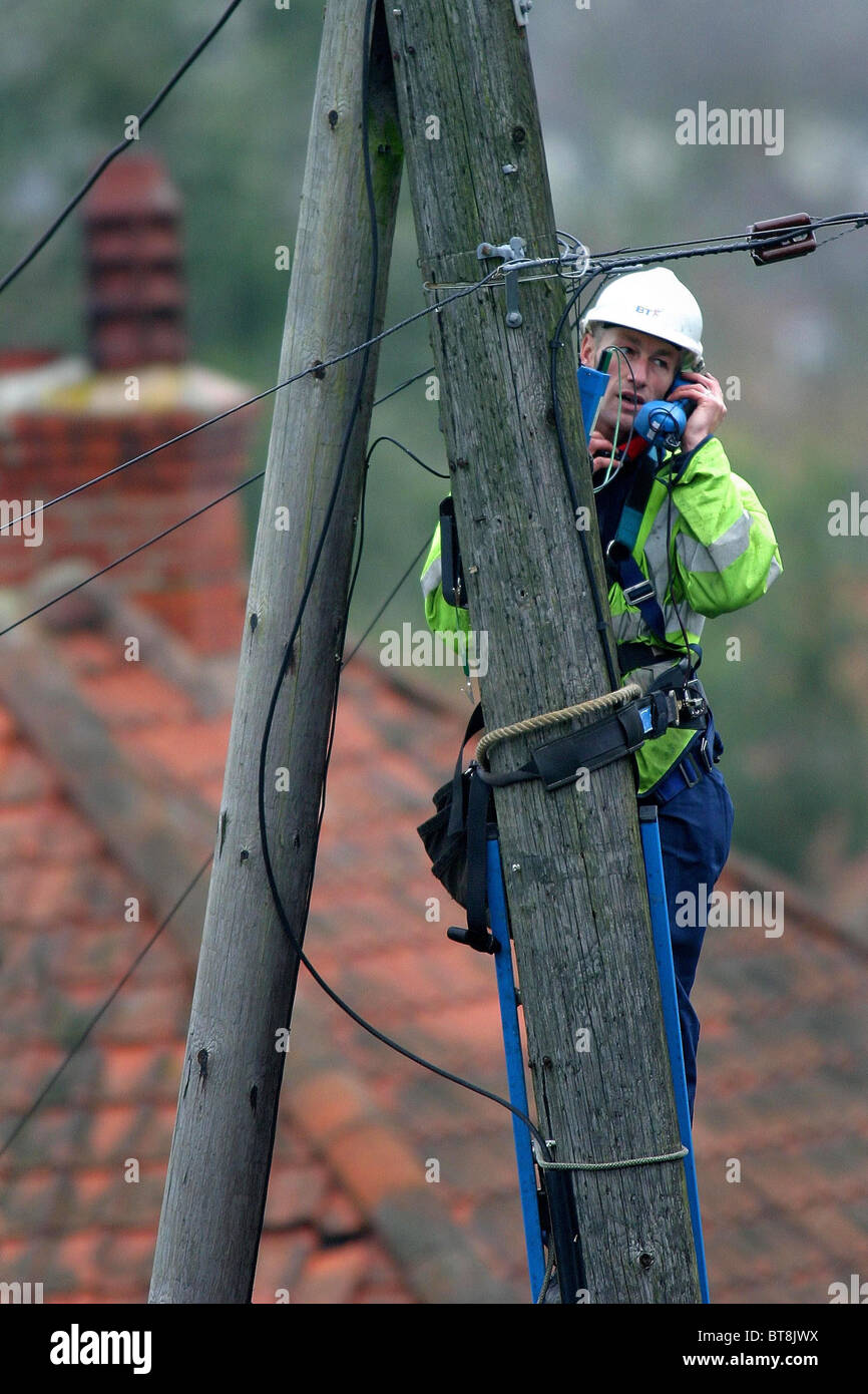 Telephone engineer working up a telegraph pole. Picture by James ...