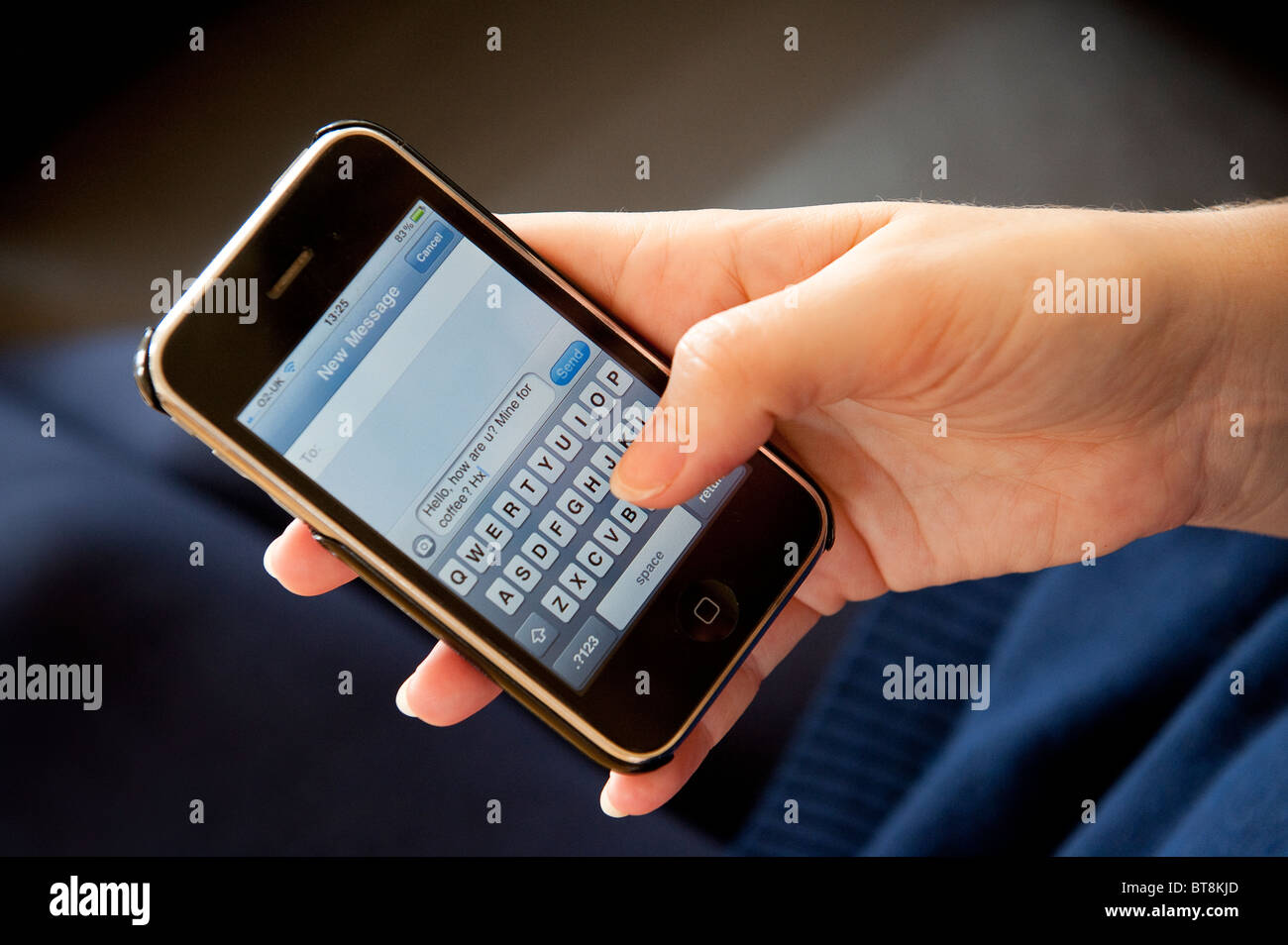 Close up of a mobile phone screen showing somebody texting Stock Photo ...