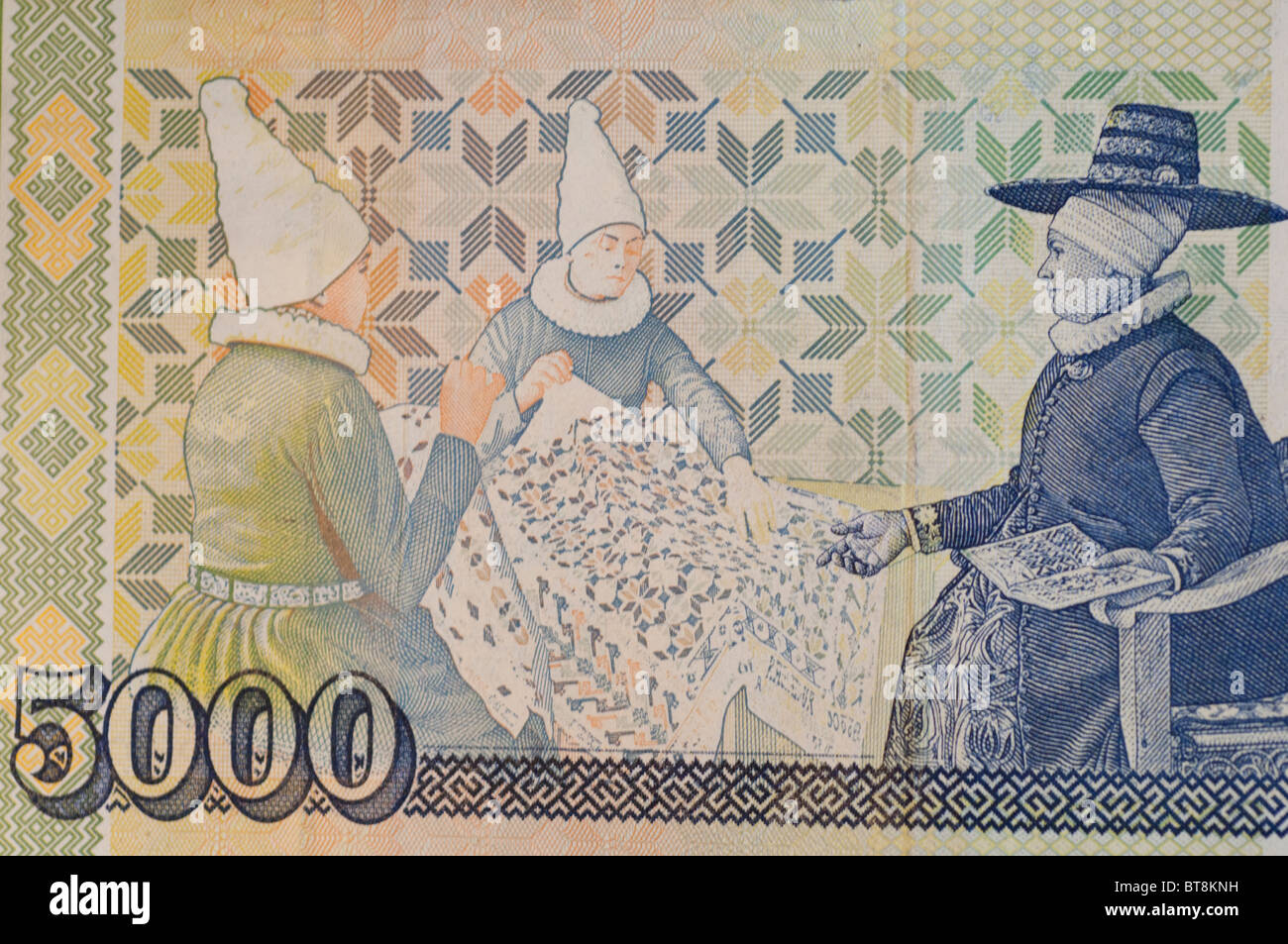 Europe, Iceland. Local currency, 5,000 Icelandic Kronur bill, back of ...