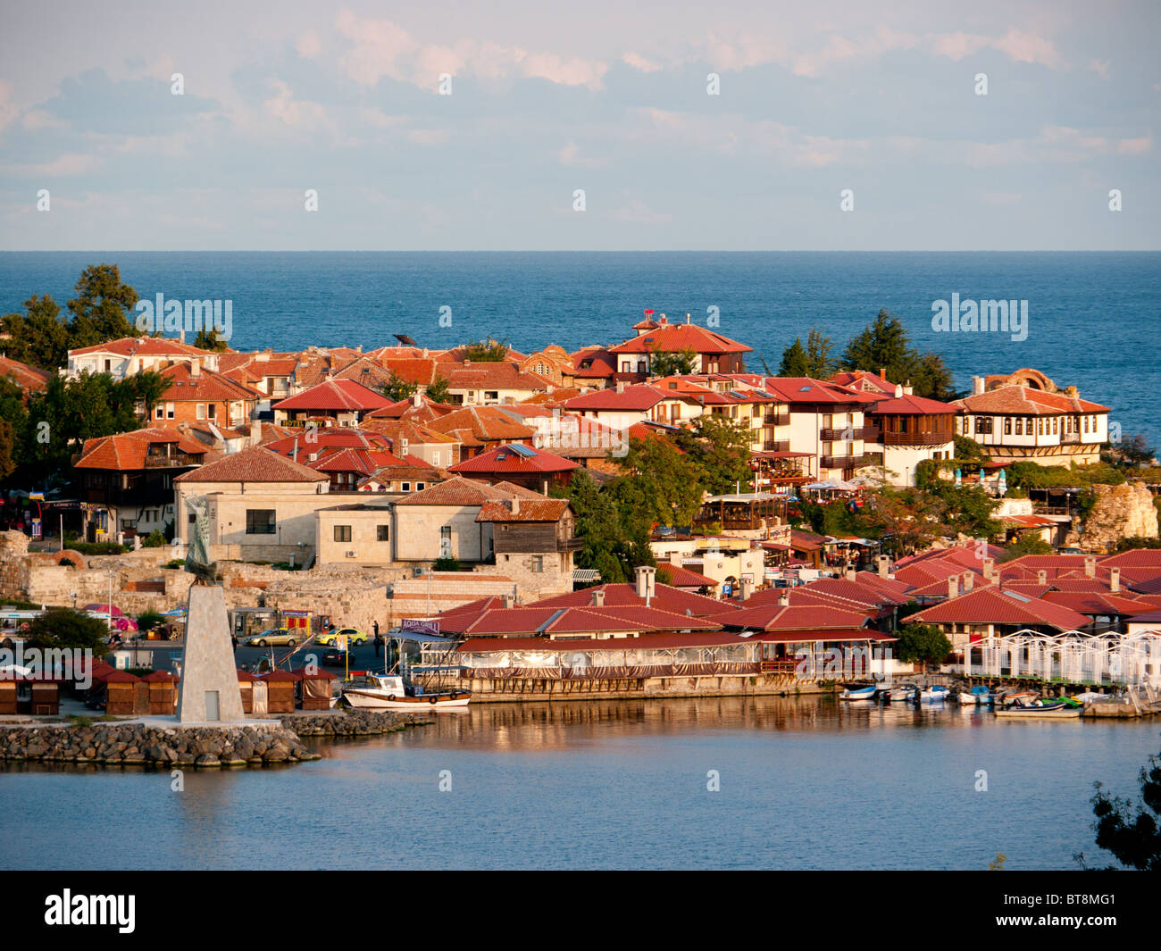 Evening view of Nessebar Old Town from mainland, Bulgaria, Balkans ...
