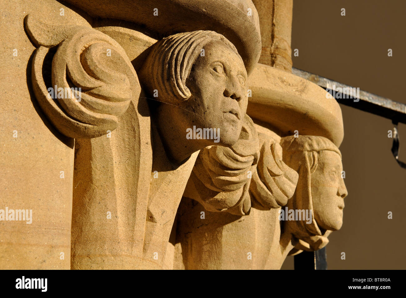 Carvings by doorway of St. Mary`s Church, Cleobury Mortimer, Shropshire ...