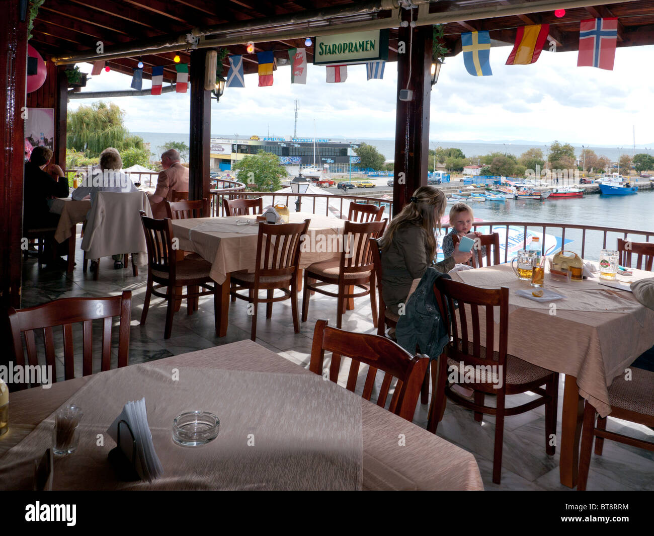 Restaurant overlooking Nessebar Harbour and Bay, Nessebar, Bulgaria ...