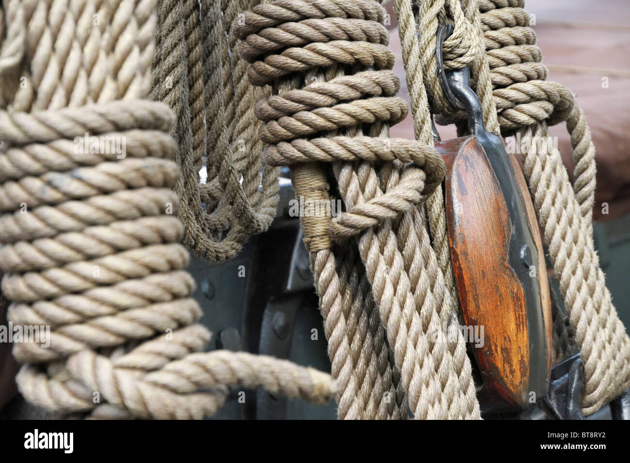Rigging on a historical sailing boat Stock Photo - Alamy