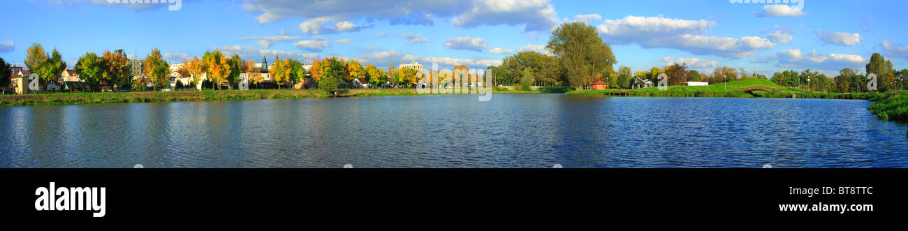 Recreation area by a small town lake Stock Photo - Alamy