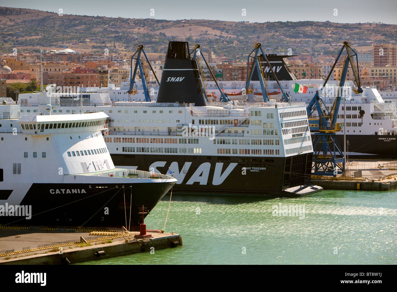 Snav Italian fleet ferries berthed at Civitavecchia.Italy Stock Photo ...