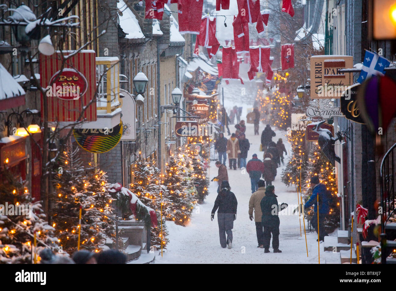 Old town with rue du petit champlain in quebec city hi-res stock ...