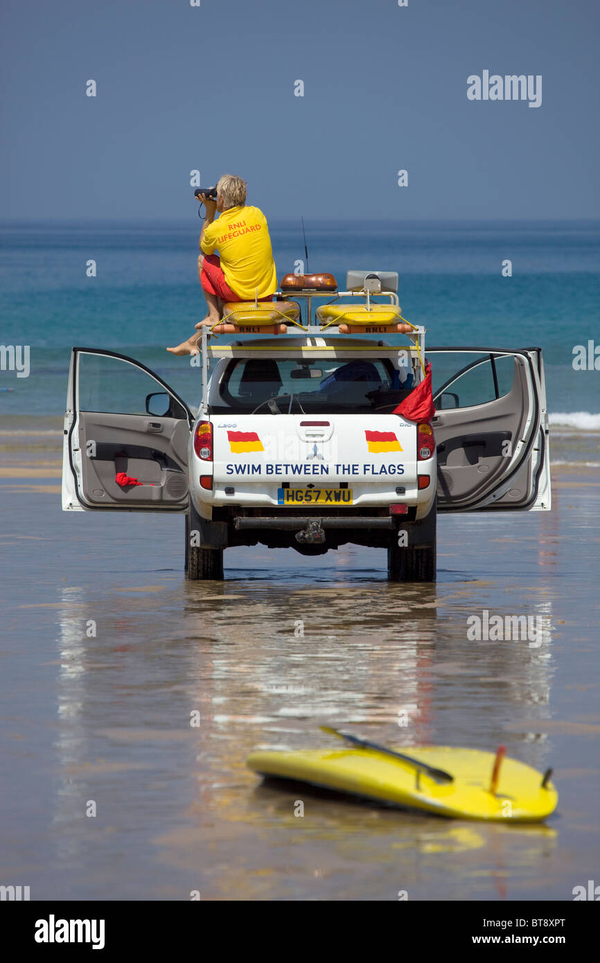 Lifeguard and Vehicle on Beach Newquay Cornwall England UK Stock Photo ...