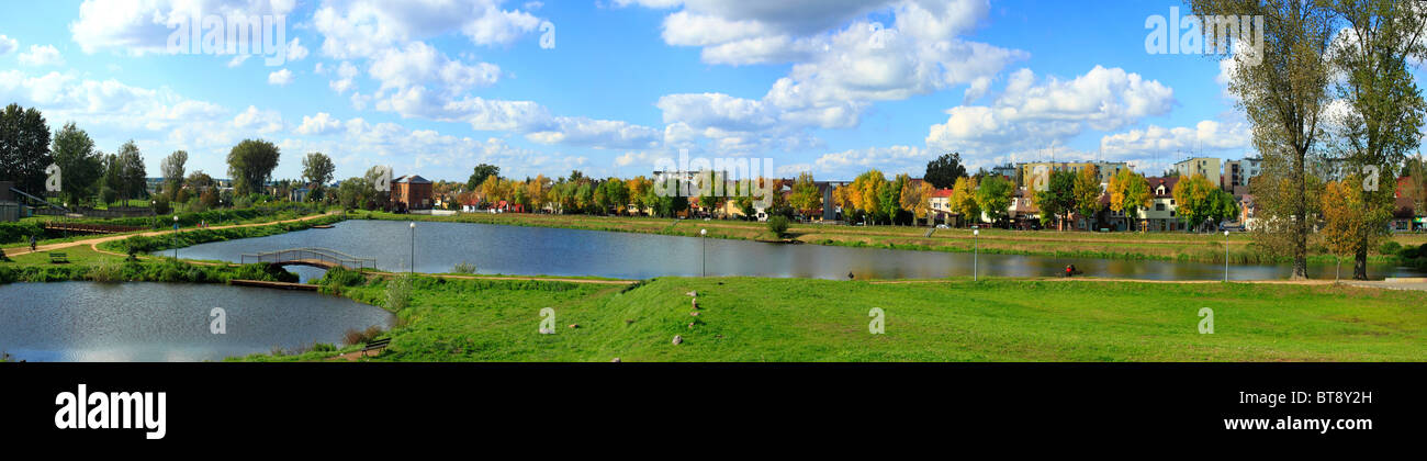Recreation area by a small town lake Stock Photo - Alamy