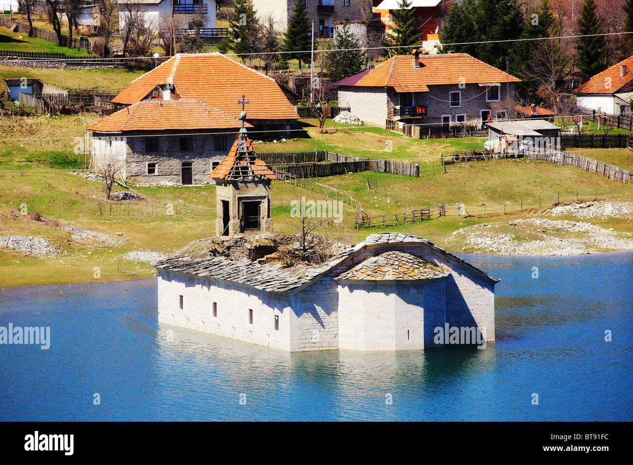church underwater in the Mavrovo Lake, Macedonia Stock Photo - Alamy