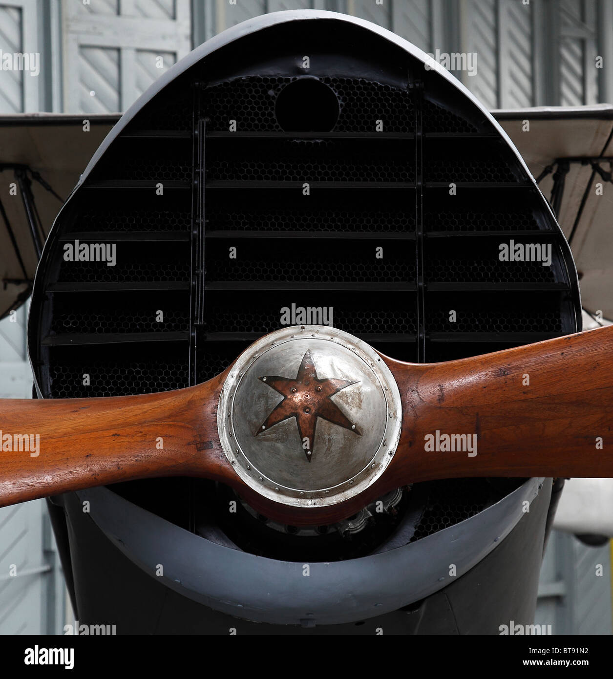The nose and propeller of a First World War Bristol Fighter biplane at ...