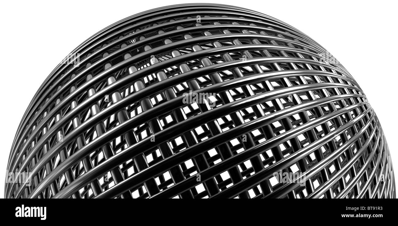 Close-up on half of a metallic sphere isolated over white. Very ...