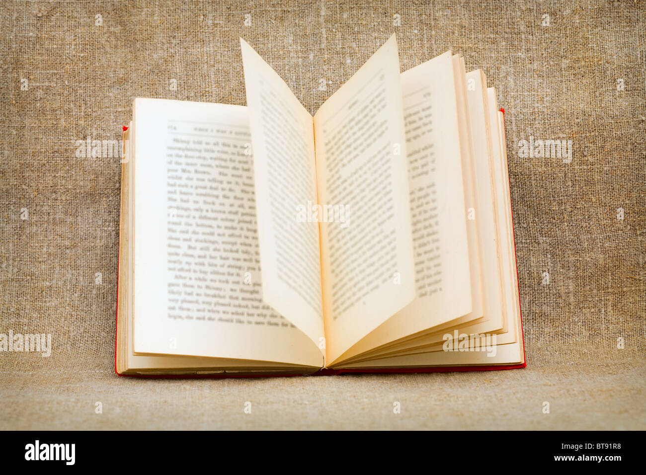 The open old book against a canvas Stock Photo - Alamy