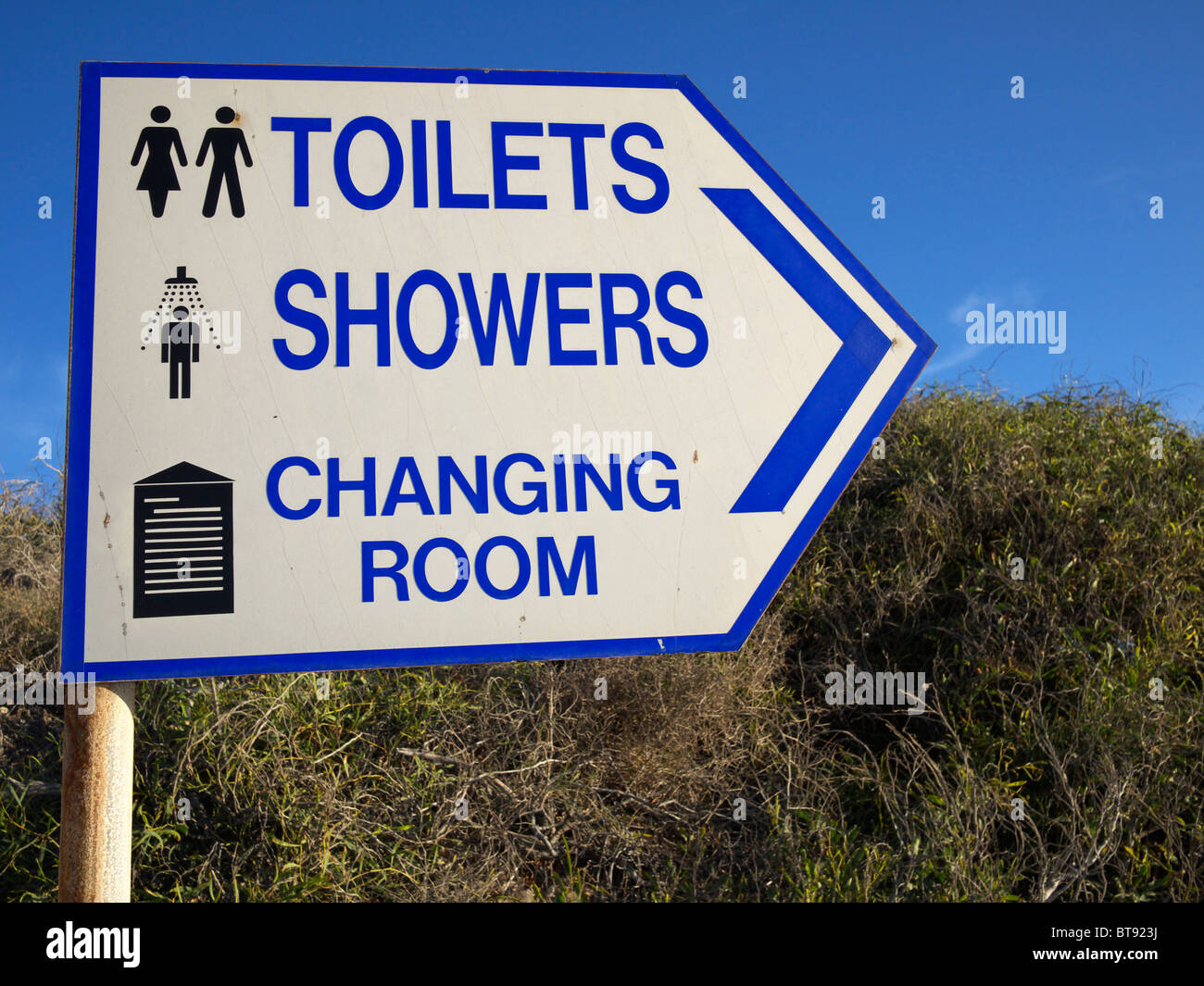 Toilets showers and changing room sign on the beach Ayia Napa Cyprus ...