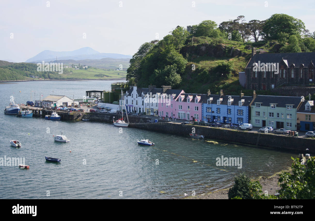 Elevated view of Portree waterfront Isle of Skye Scotland June 2006 ...