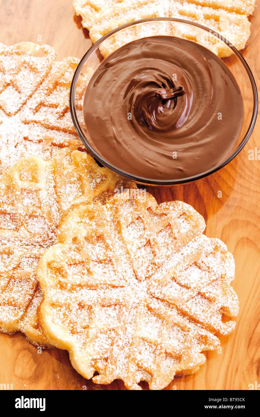 Waffles and waffle toppings, nougat cream Stock Photo - Alamy