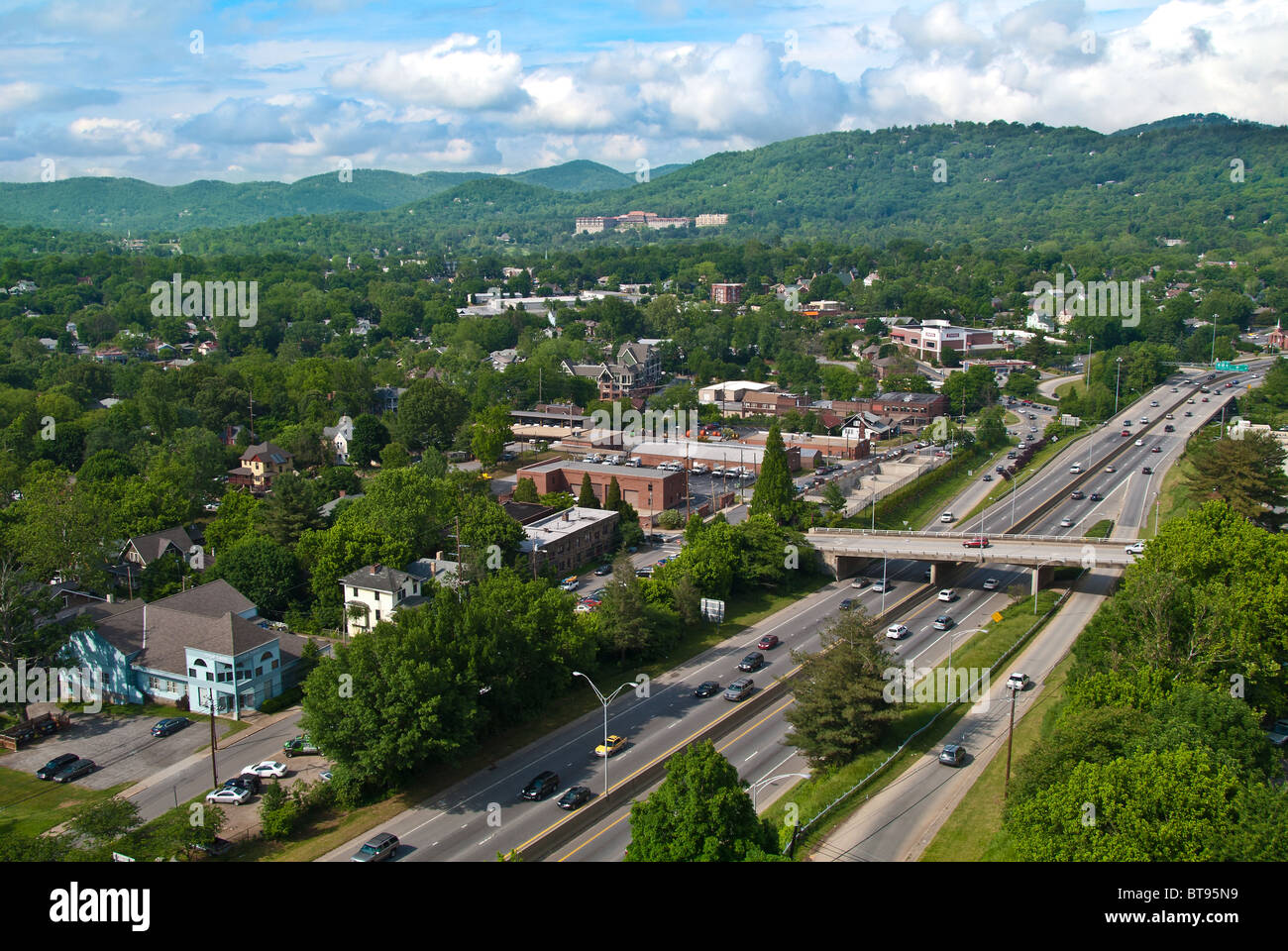 Overview of I-240 freeway and neighborhoods of Asheville, North ...
