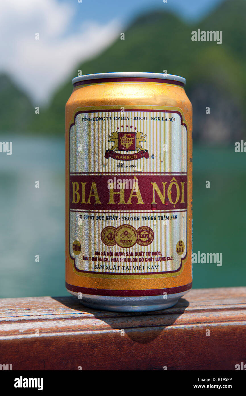 A Cold Can of Hanoi Beer with Halong Bay in the Background, Ha Long ...