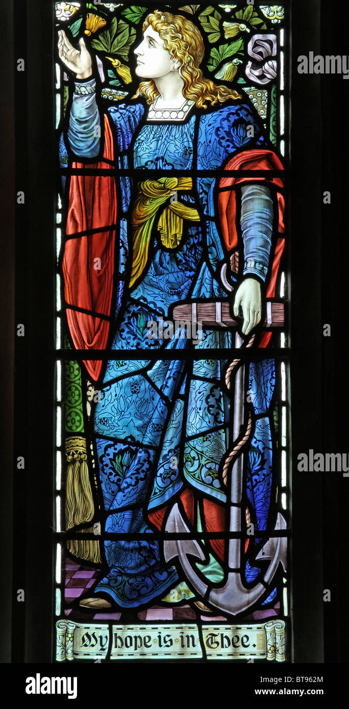 Stained glass window depicting Hope, Parish church of St Brendon ...