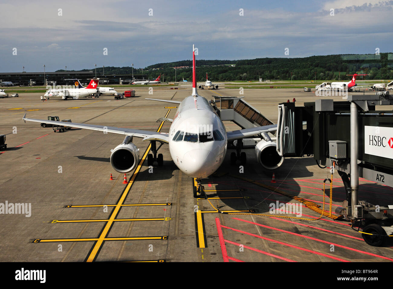 Plane at the finger dock, Zurich Airport, Switzerland, Europe Stock ...