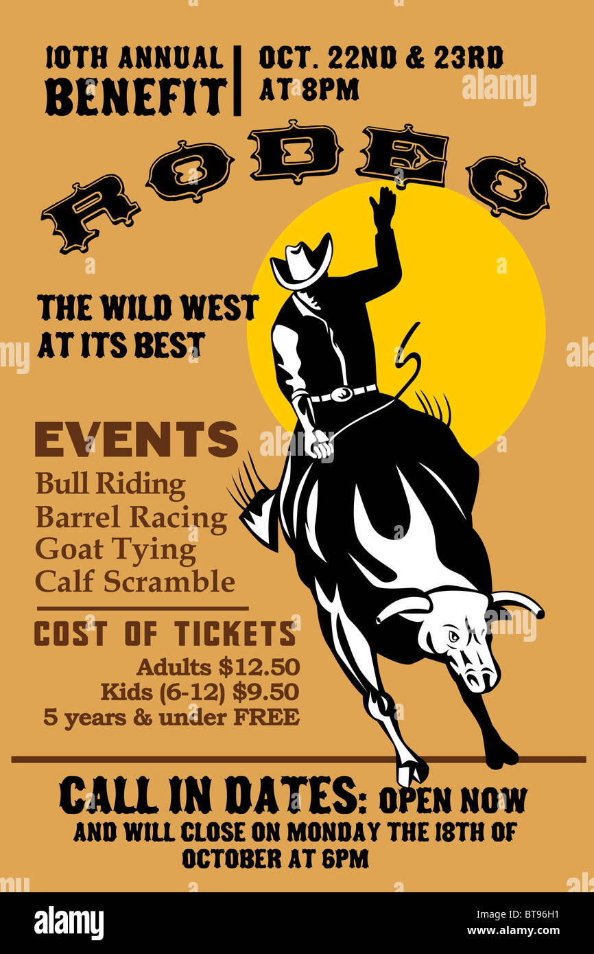 retro style illustration of a Poster showing an American Rodeo Cowboy ...