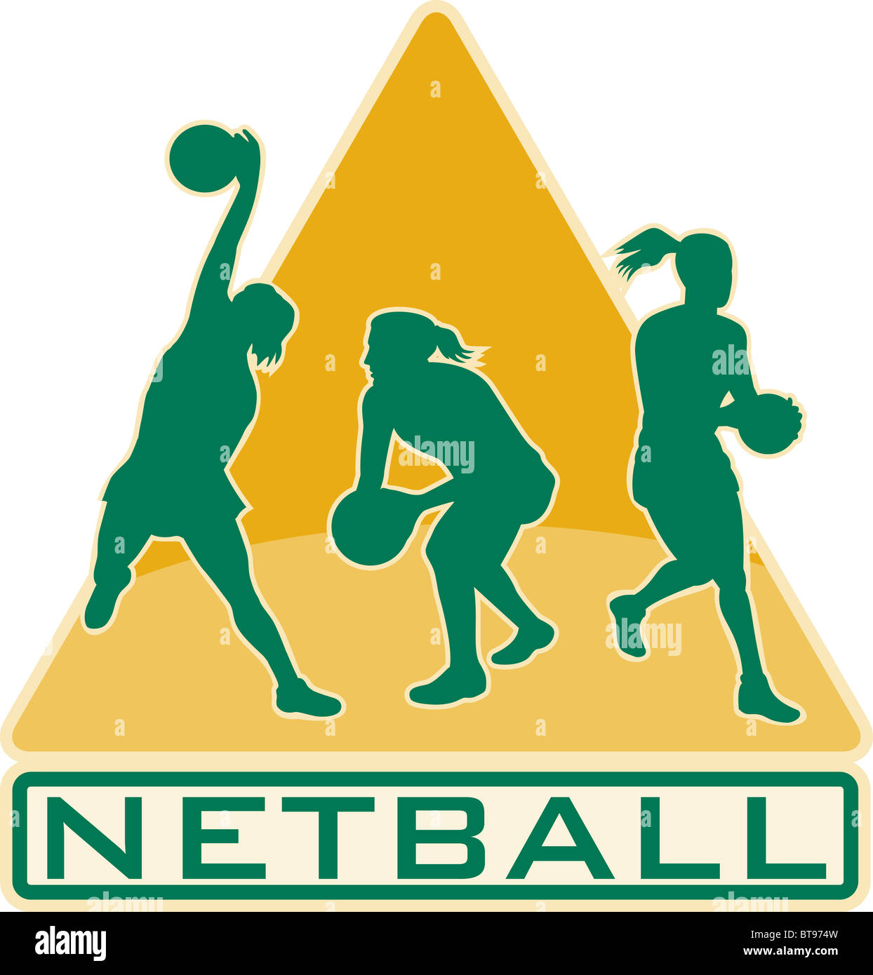 illustration of a netball player catching jumping passing ball with ...