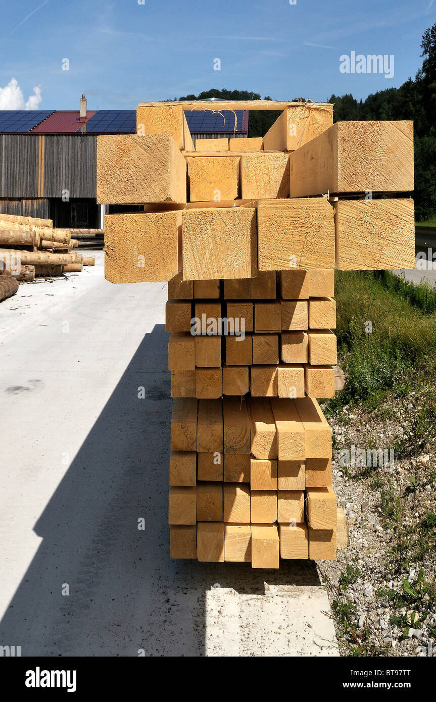 Finished lumber, wood factory in Upper Bavaria, Bavaria, Germany ...