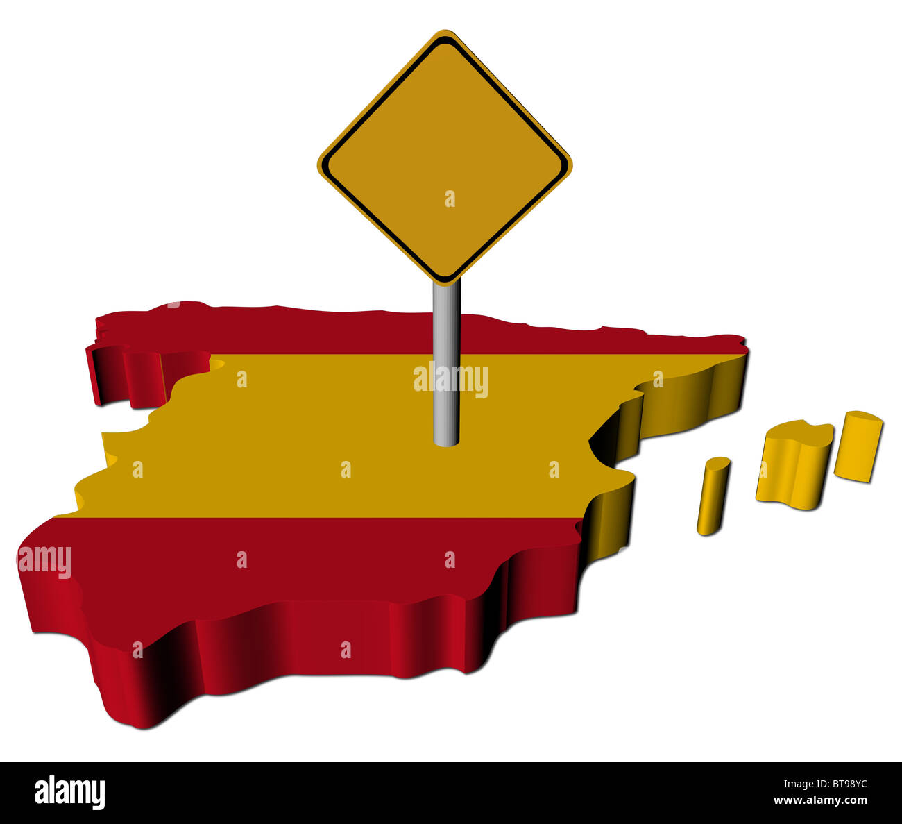 warning sign on Spain map flag illustration Stock Photo - Alamy