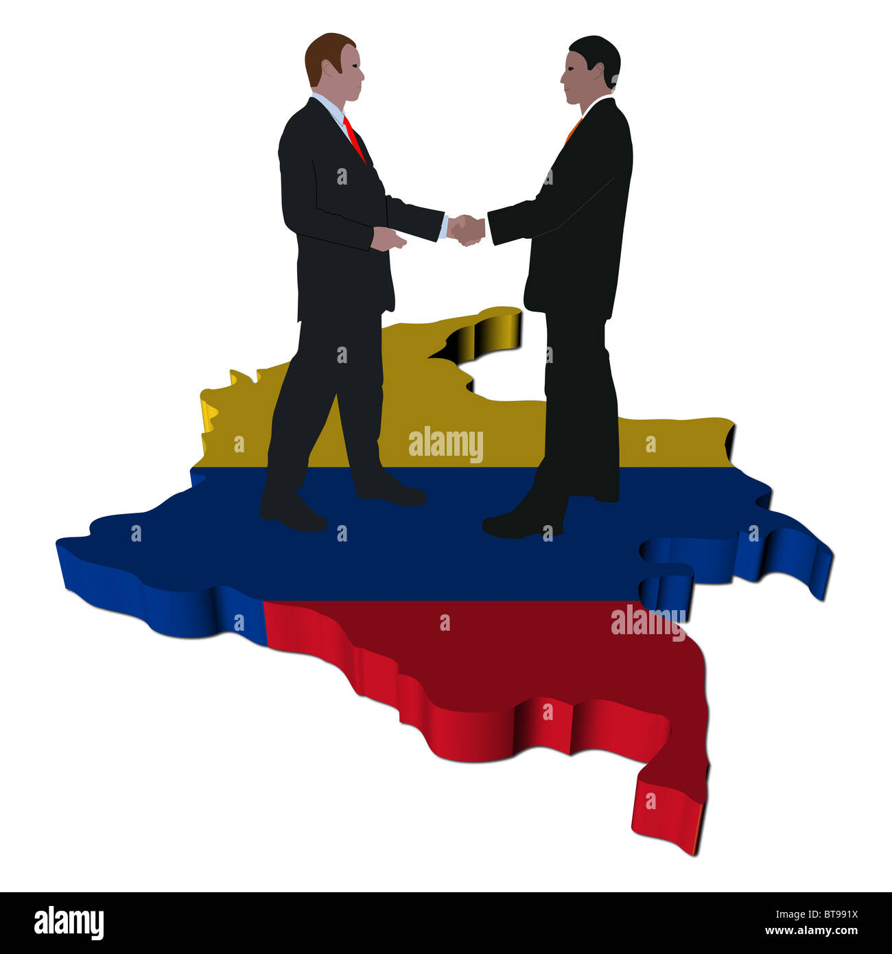 Business people shaking hands on Colombia map flag illustration Stock ...