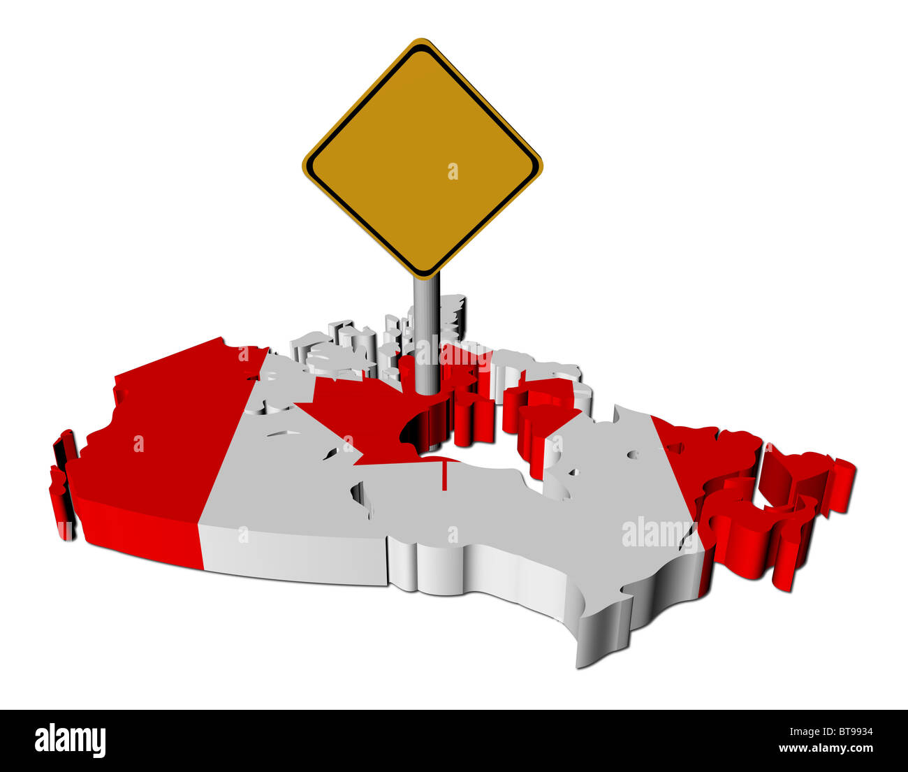 warning sign on Canada map flag illustration Stock Photo - Alamy
