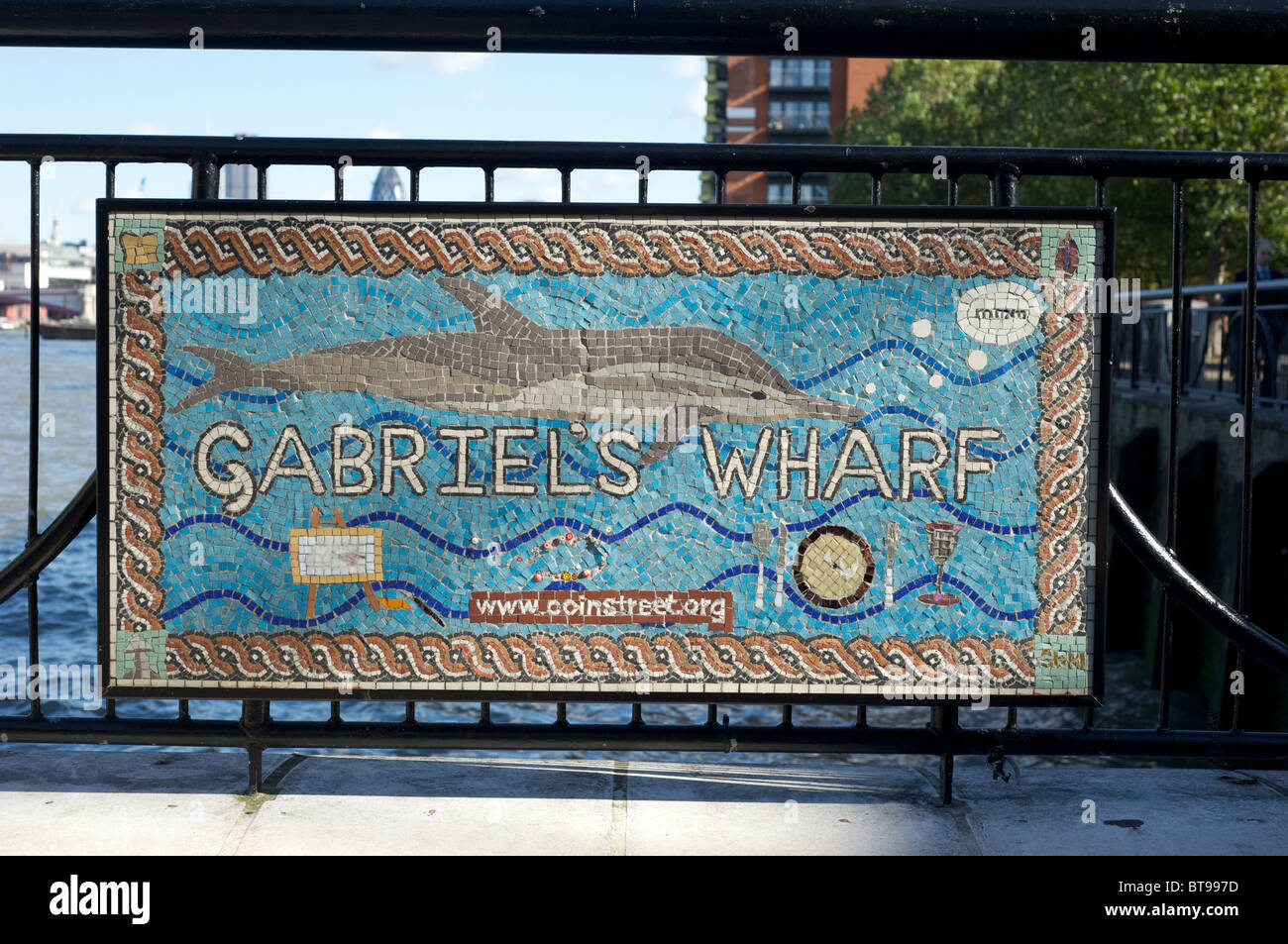 Sign for Gabriel's Wharf, river Thames, London, UK Stock Photo - Alamy