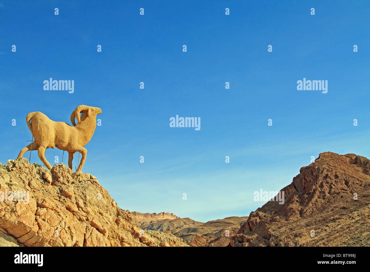 Goat monument, Chebika, near Tozeur, western Tunisia, Sahara Desert ...