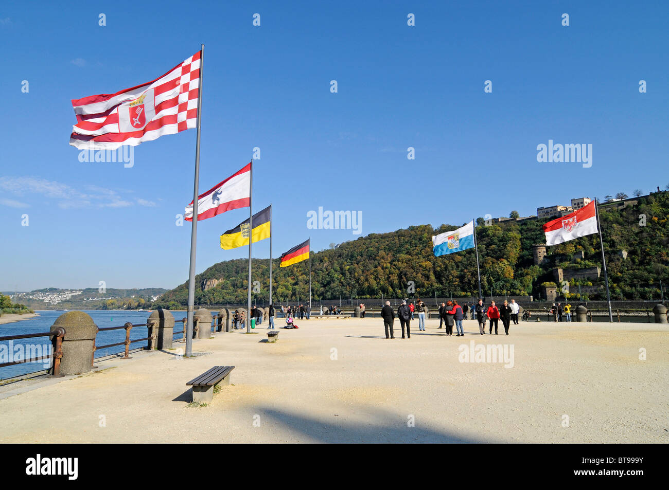 Flags, state flags, Deutsches Eck, German Corner, Moselle, Rhine ...