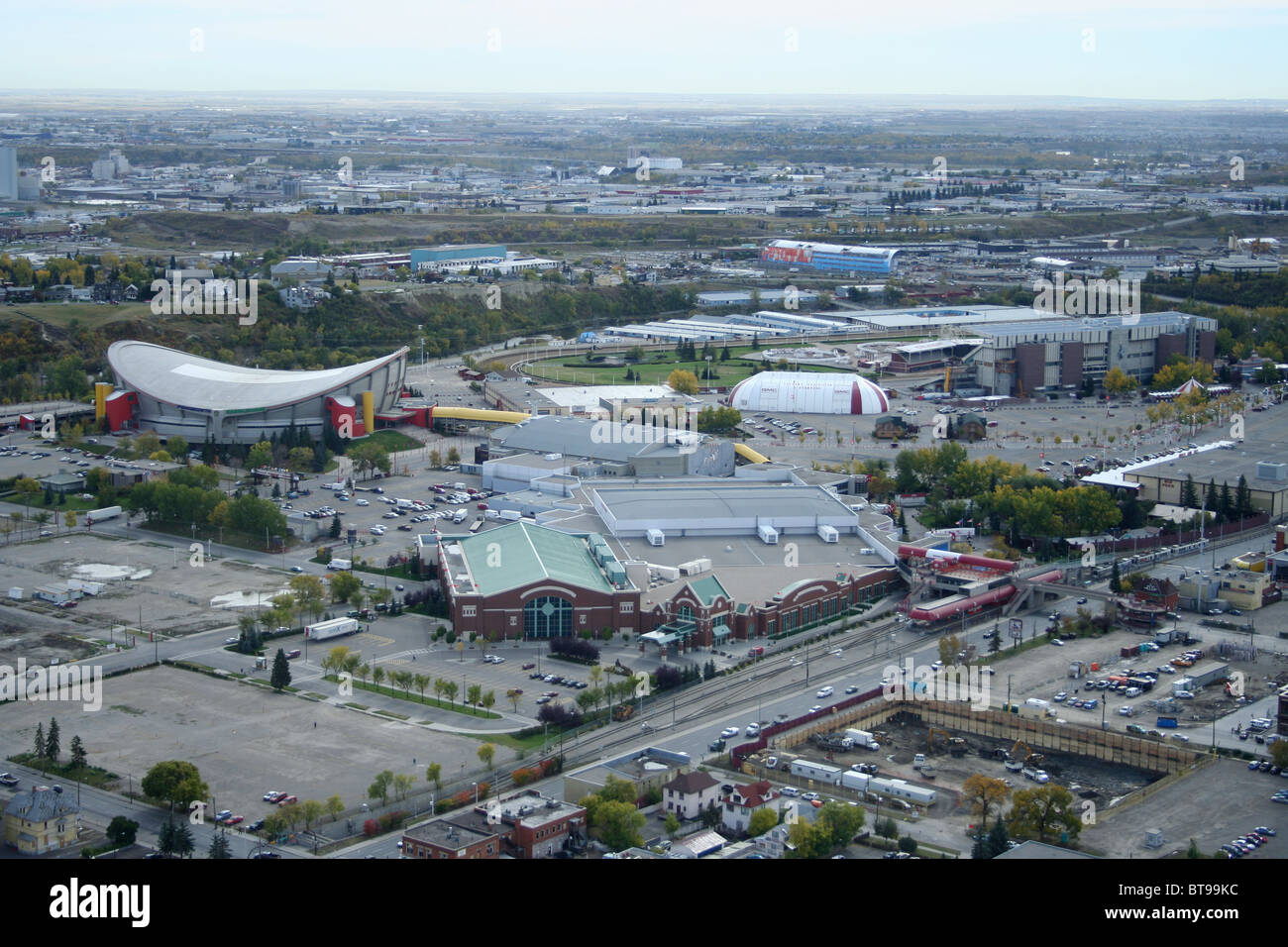 elevated view of Pengrowth Saddledome and stampede stadium from Calgary ...