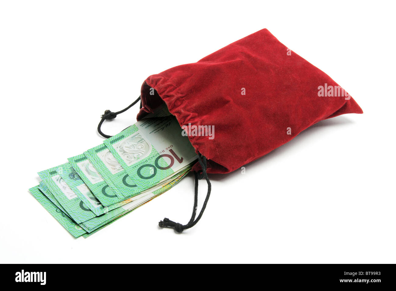 Banknotes in Drawstring Bag Stock Photo - Alamy