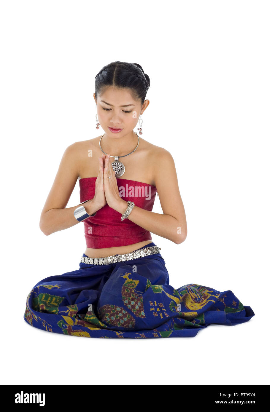 beautiful asian woman praying, isolated on white Stock Photo - Alamy