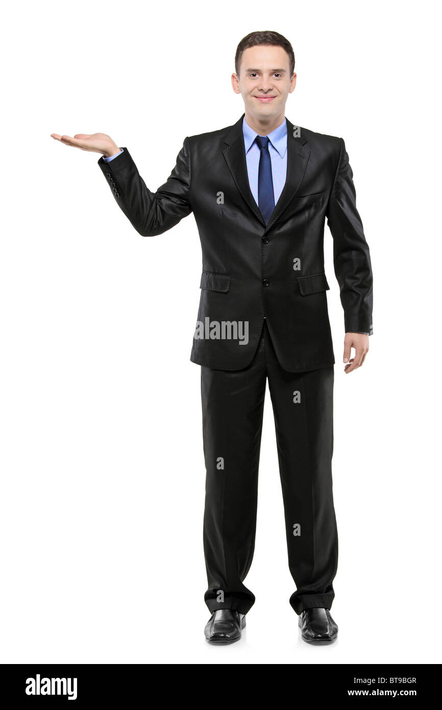 Full length portrait of a man in a suit with right hand lifted Stock ...