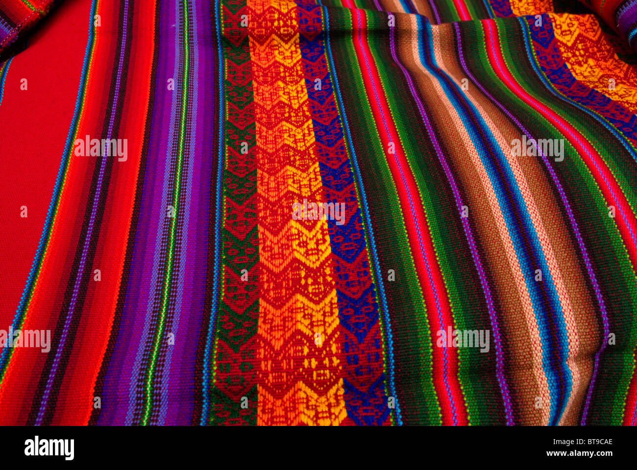 Peru, Sacred Valley, Pisaq, Sunday Market, bright colors in woven ...