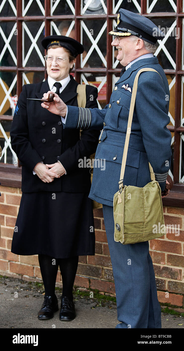 RAF Officer Group Captain with Gas Mask Bag Smiling & Pointing with ...