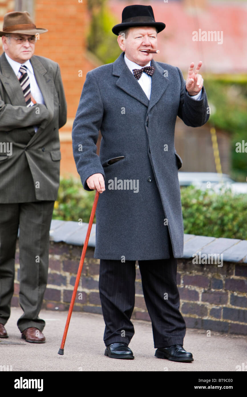 Winston Churchill Actor - V for Victory Sign - with Bodyguard Stock ...