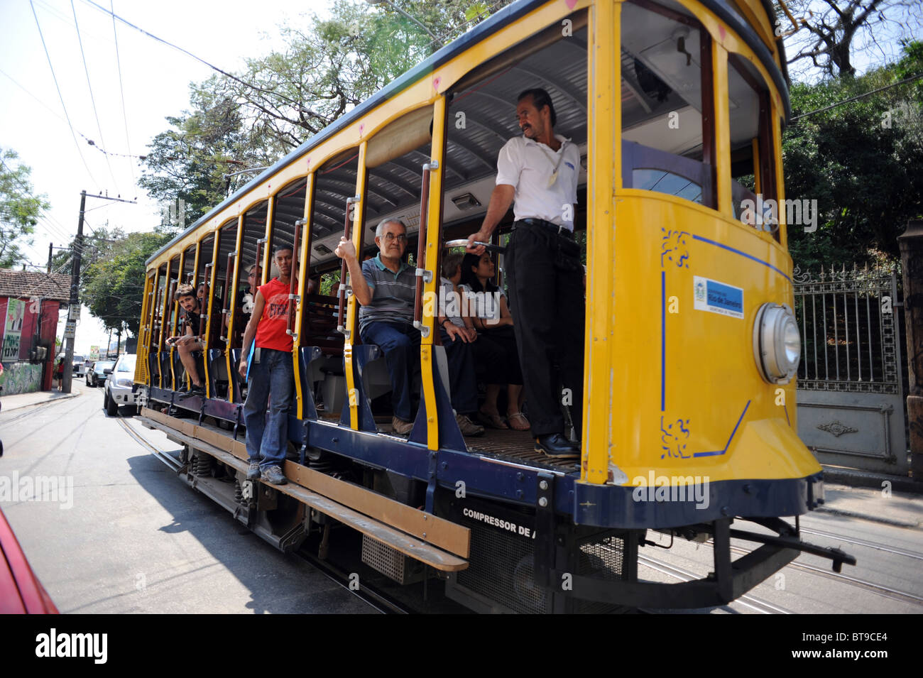 People riding the Santa Teresa tram in Rio de Janeiro, Brazil Stock ...