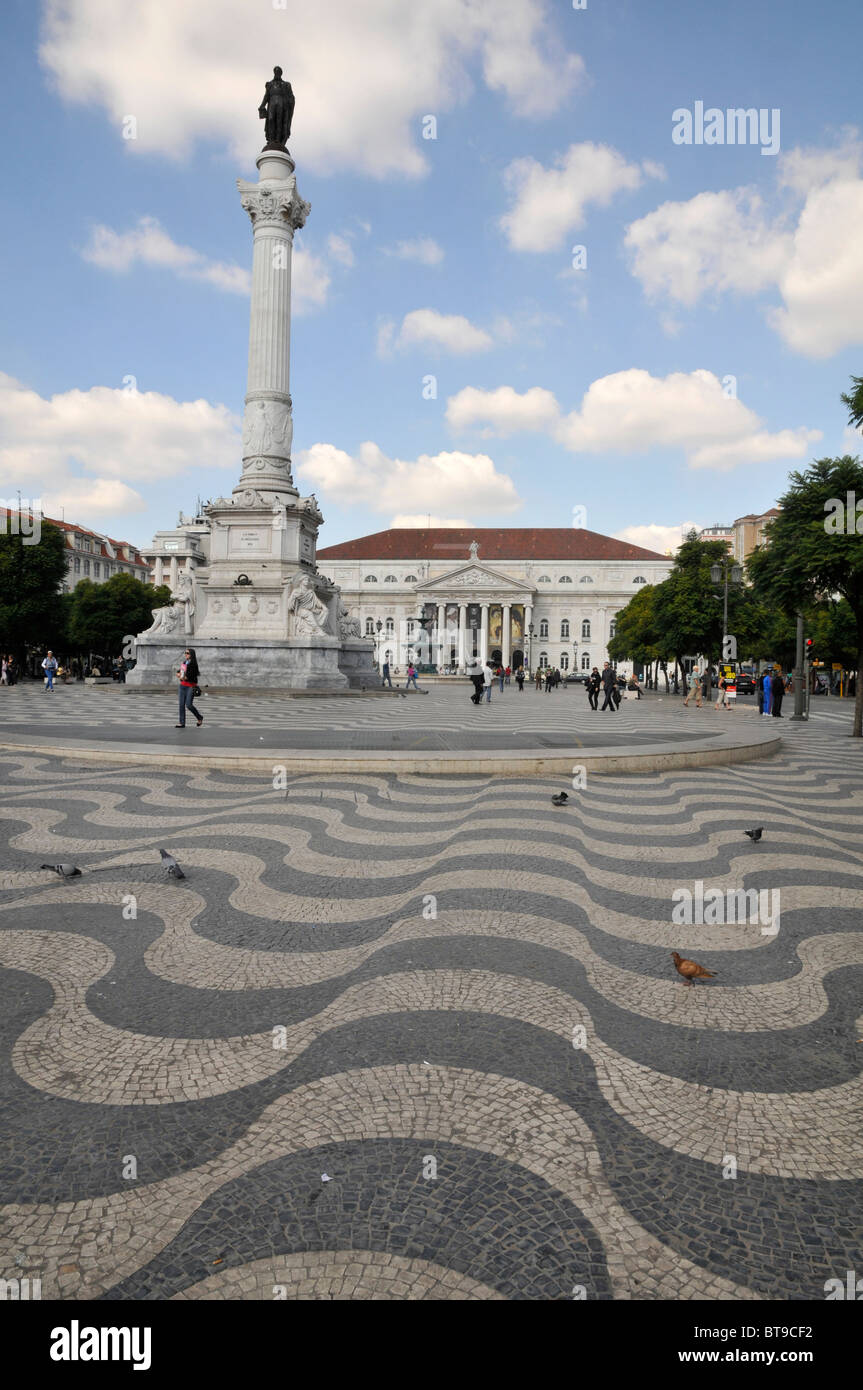 Dom Pedro IV square (Rossio), with the statue of the KIng D. Pedro IV ...