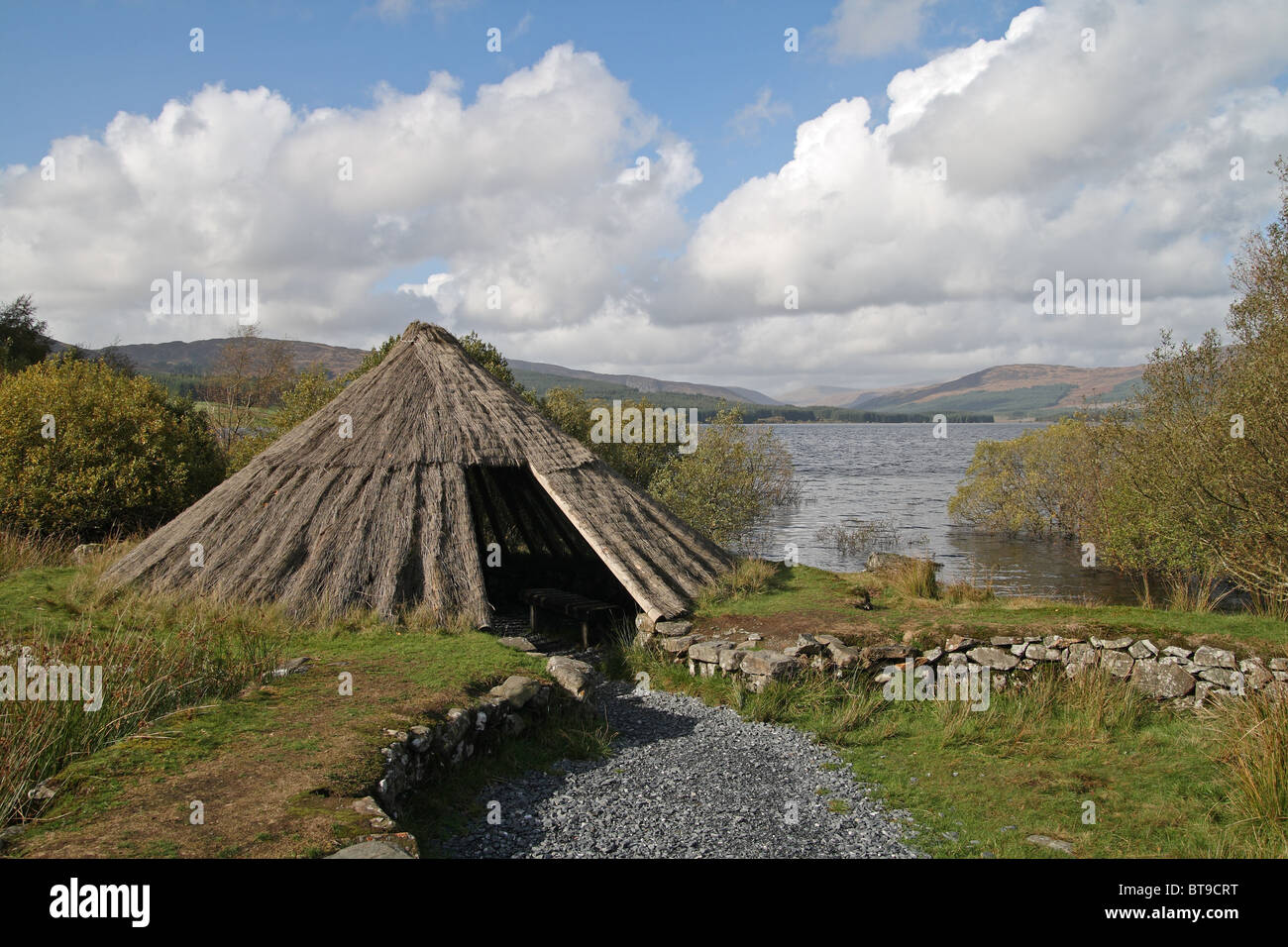 Reconstructed Iron Age Roundhouse beside Clatteringshaws Loch, Galloway ...