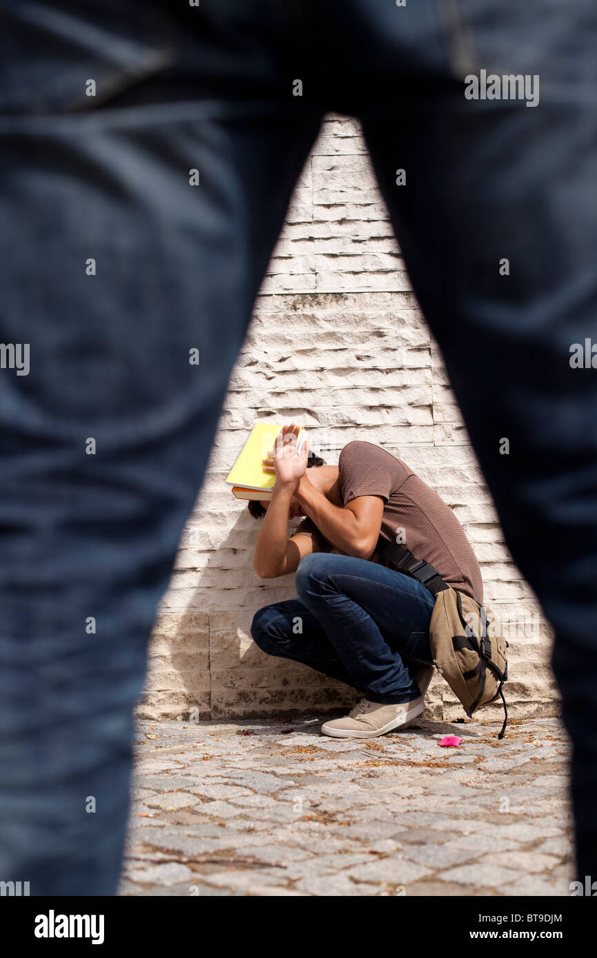 Teenager student with fear at his school (selective focus Stock Photo ...