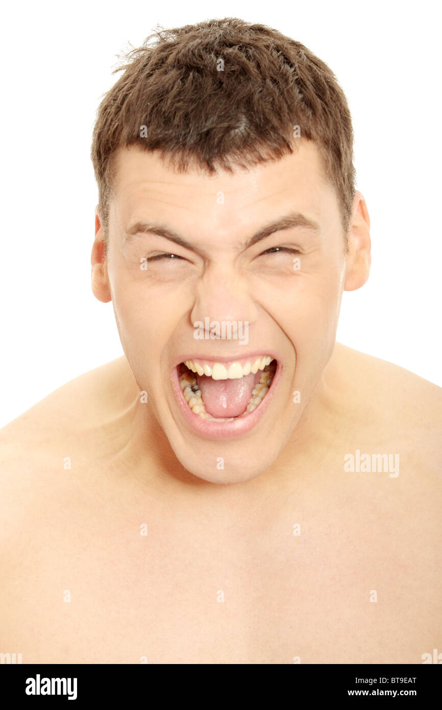 Angry man screaming, isolated on white Stock Photo - Alamy