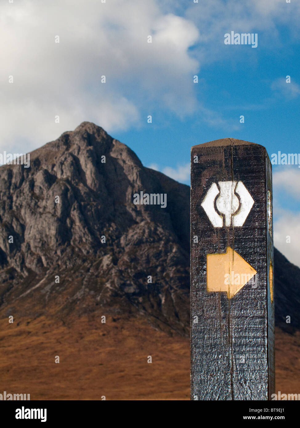 West Highland Way, finger post direction sign way mark with Buachaille ...
