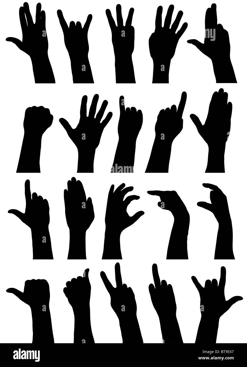 Illustrated outline silhouettes of various hand signs Stock Photo - Alamy