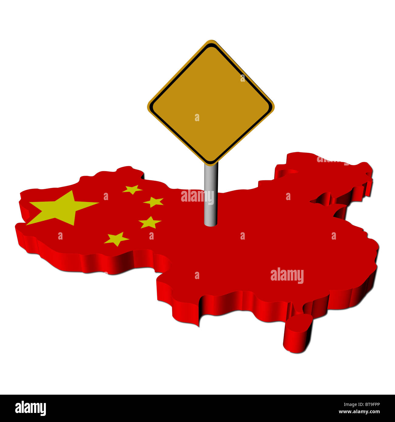 warning sign on China map flag illustration Stock Photo - Alamy