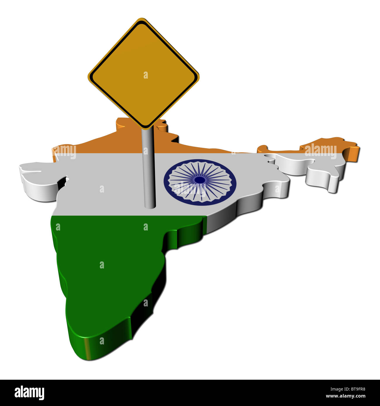 warning sign on India map flag illustration Stock Photo - Alamy