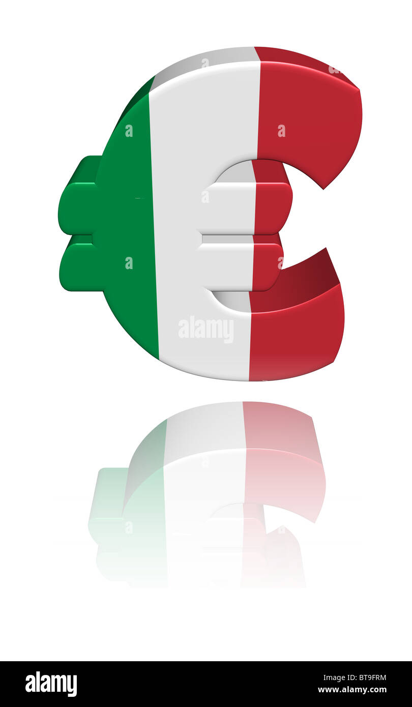 Italian euro symbol with flag reflected on white illustration Stock ...